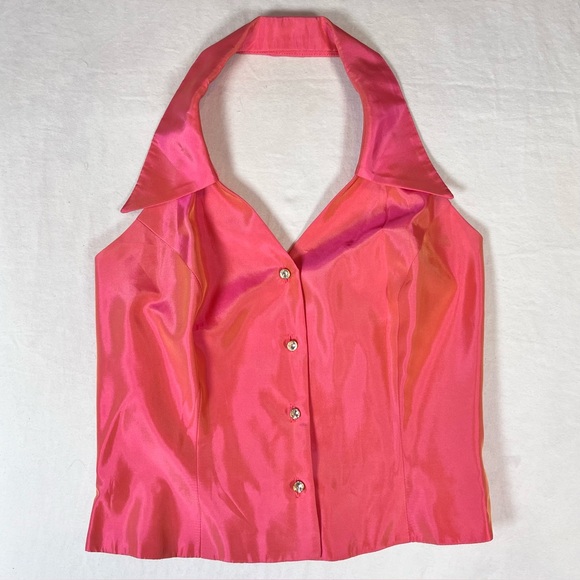 Tops | True Y2k Vintage Pink Halter Vest Barbiecore Coquette Victorian ...